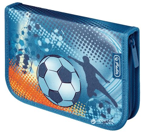 Пенал с наполнением Herlitz Soccer 19 предметов 1 отделение Голубой ...