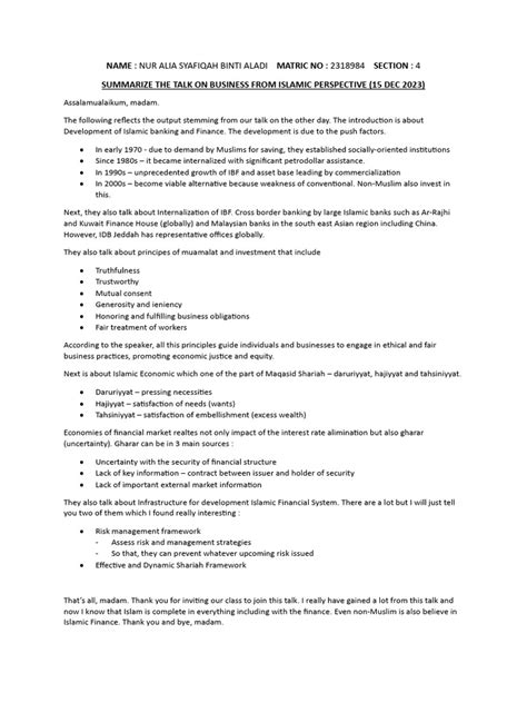 Business Reflection Pdf Islamic Banking And Finance Investing