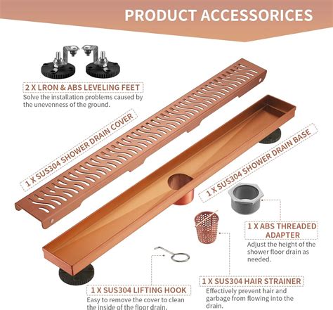 DPQZPA Drenaje de ducha lineal con rejilla de cubierta extraíble y filtro de cabello drenaje de
