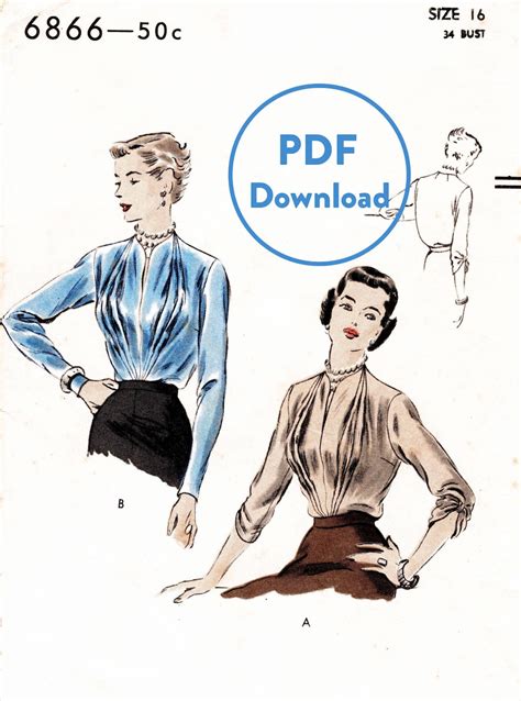 Vintage Sewing Pattern 1950s Blouse Evening Cocktail Square Front