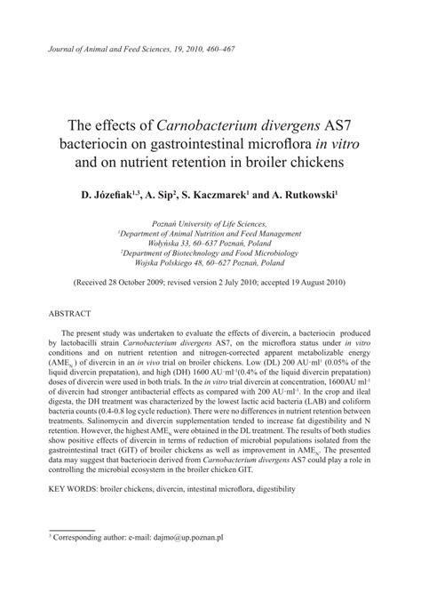 Pdf Effects Of Carnobacterium Divergens As7 Bacteriocin On Gastrointestinal Microflora In