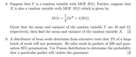 solved 8 suppose that y is a random variable with mgf h t