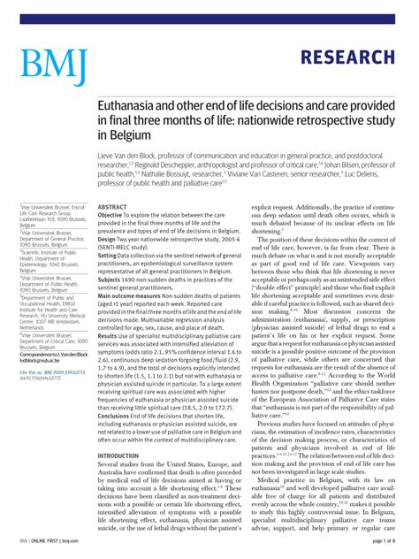 Pdf Euthanasia And Other End Of Life Decisions And Care Provided In Final Three Months Of Life