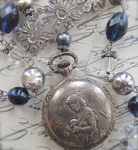 Blue Marguerite Antique Vintage Pocket Watch And Daisy Assemblage