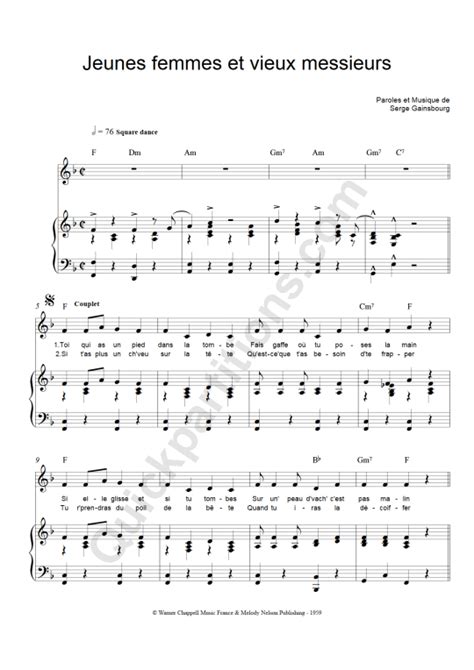 Partition Piano Jeunes Femmes Et Vieux Messieurs Serge Gainsbourg Partition Digitale