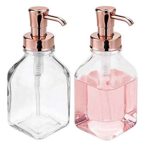 Mdesign Square Glass Refillable Liquid Soap Dispenser Pump Bottle For