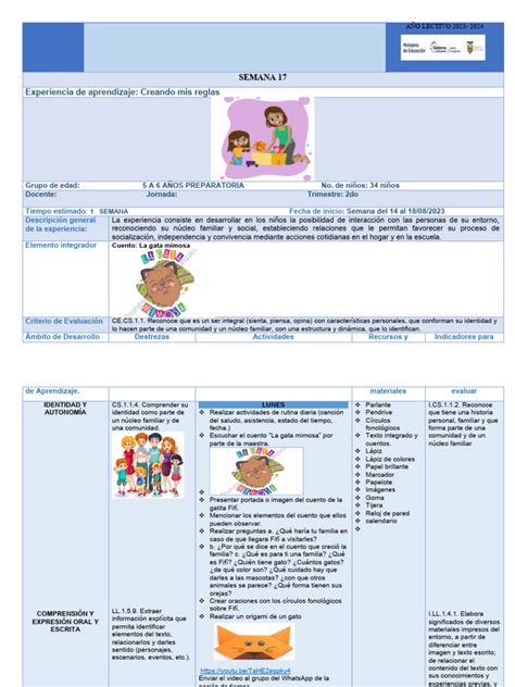 Planificacion Semana 17 Pdf Hora