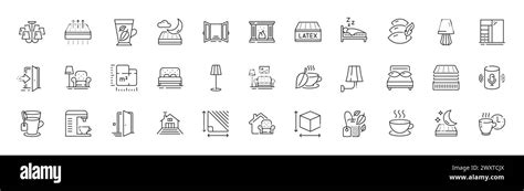 Mattress Latex Mattress And Mint Tea Line Icons For Web App Printing Line Icons Vector