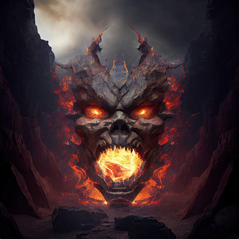 Premium Photo Hells Mouth Made Of Fiery Stones And Damned Souls In