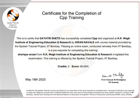 Gayatri Shete On Linkedin Achievement Programming Cpp Engineering Spokentutorial Iitbombay
