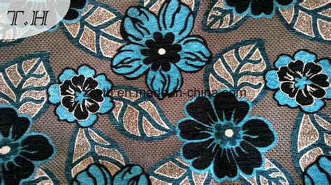 Blue Floral Printed Chenille Upholstery Fabric Fth31890 Floral