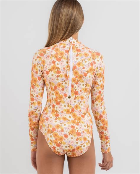 Shop Kaiami Girls Phillipa Long Sleeve Surfsuit In Multicolour Fast