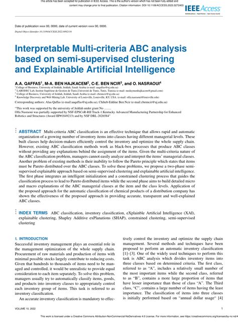 Pdf Interpretable Multi Criteria Abc Analysis Based On Semi Supervised Clustering And