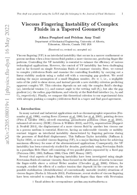 Pdf Controlling Viscous Fingering In Complex Fluids