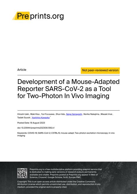Pdf Development Of A Mouse Adapted Reporter Sars Cov 2 As A Tool For Two Photon In Vivo Imaging