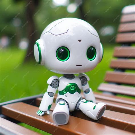 Chibi Humanoid Robot Sitting On A Park Bench Premium Ai Generated Image