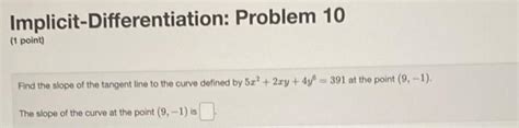 Solved Implicit Differentiation Problem Point Find Chegg