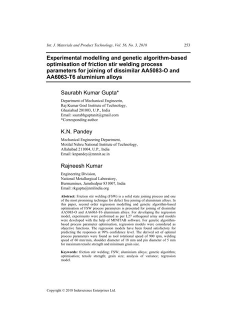 Pdf Experimental Modelling And Genetic Algorithm Based Optimisation