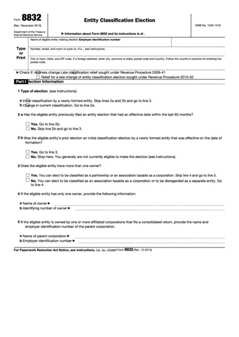 Fillable Form 8832 Entity Classification Election Printable Pdf Download