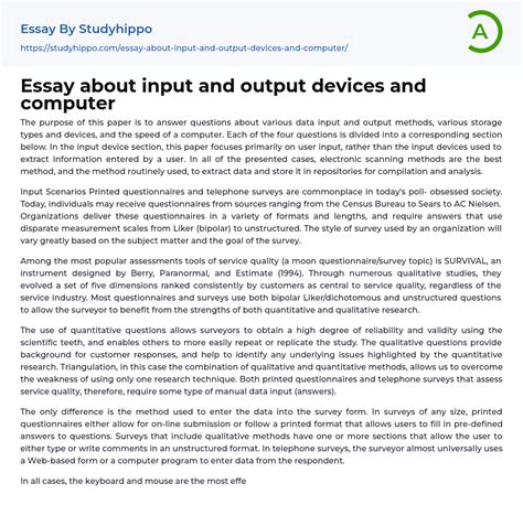 Essay About Input And Output Devices And Computer