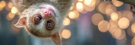 Slow Loris Hanging Upside Down In A Dreamy Setting With Beautiful Bokeh
