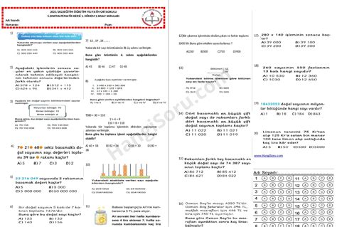 5 Sınıf Matematik 1 Dönem 1 Yazılı Soruları 2022 2023 Hangisoru