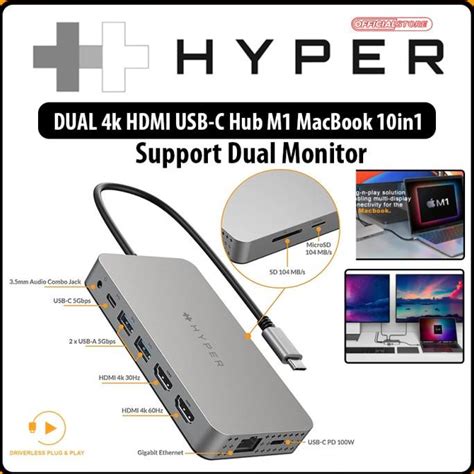 Jual HYPERDRIVE Dual 4K HDMI 10 In 1 Travel Dock USB C Hub Dual Monitor M1 Always Ready