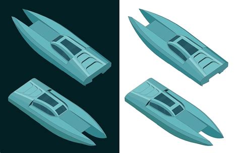Premium Vector High Speed Catamaran Color Isometric Drawings