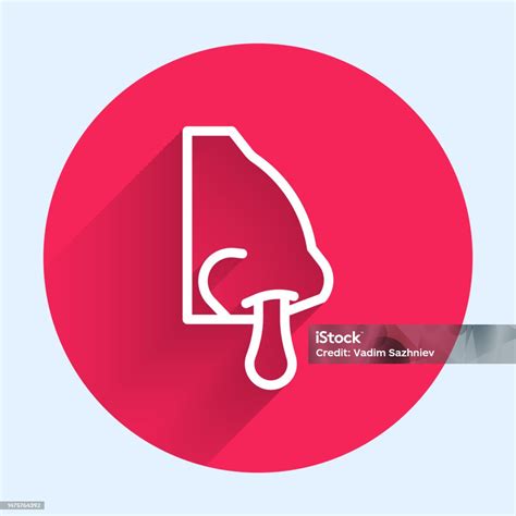 긴 그림자로 격리 된 흰색 라인 Runny 코 아이콘 비염 증상 치료 코와 재채기 비강 질환 빨간색 원 버튼입니다 벡터 3차원 형태에 대한 스톡 벡터 아트 및 기타 이미지