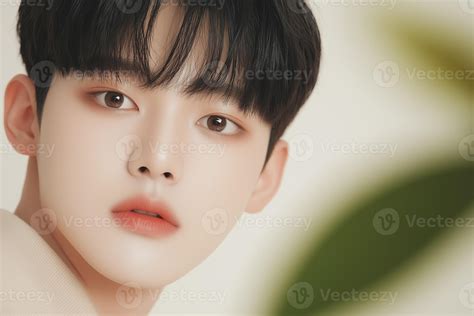 Korean Male Model Posing With Makeup And Plants In Background 57934611