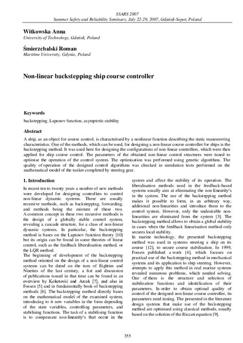 Pdf Nonlinear Backstepping Ship Course Controller Anna Witkowska