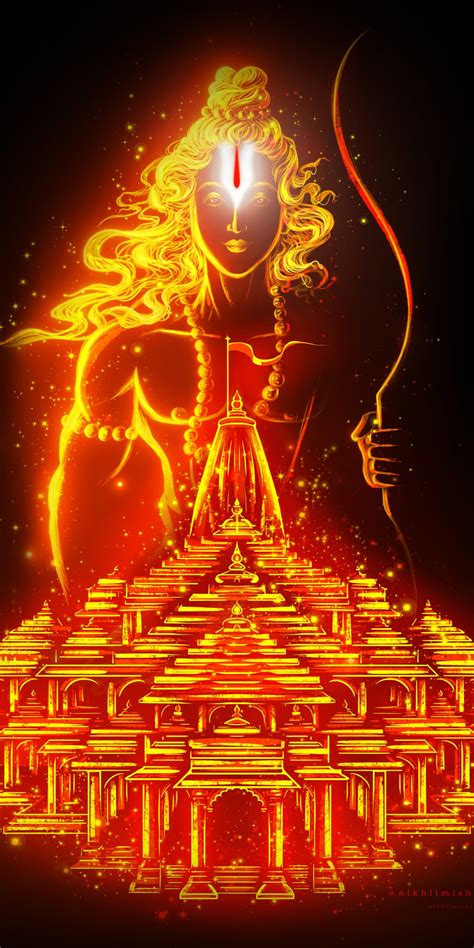 Ayodhya Ram Mandir Wallpaper 4K Glowing Lord Rama Hinduism