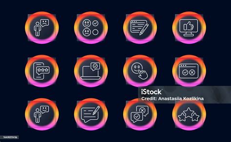 피드백 설정 아이콘입니다 좋아요 싫어요 체크 표시 댓글 평가 공유 통신 개념입니다 유리 형태 스타일 비즈니스에 대 한 벡터 라인 아이콘 조언에 대한 스톡 벡터 아트 및 기타