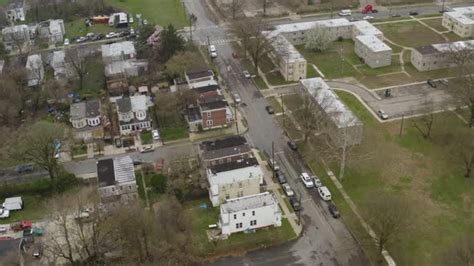 Poor Run Down Neighborhood In The Ghetto Aerial Buildings Stock