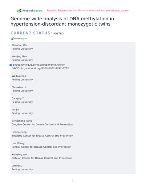 Pdf Genome Wide Analysis Of Dna Methylation In Hypertension