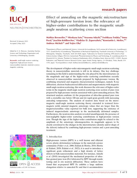 Pdf Effect Of Annealing On The Magnetic Microstructure Of High Pressure Torsion Iron The