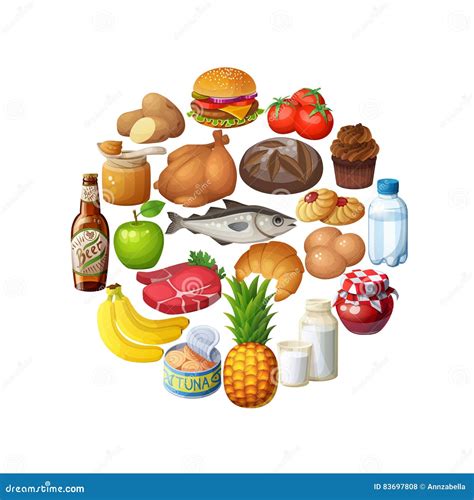 Circle Of Food Stuff Isolated On White Background Cartoon Vector