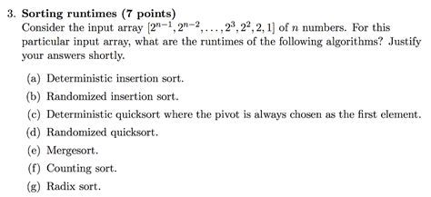 Solved 3 Sorting Runtimes 7 Points Consider The Input
