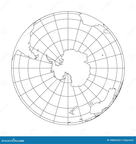 Outline Earth Globe With Map Of World Focused On Antarctica Vector