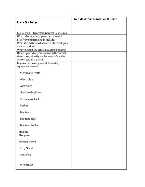 Lab Safety And Equipment Guided Notes Lab Safety Place All Of Your