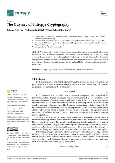 Pdf The Odyssey Of Entropy Cryptography
