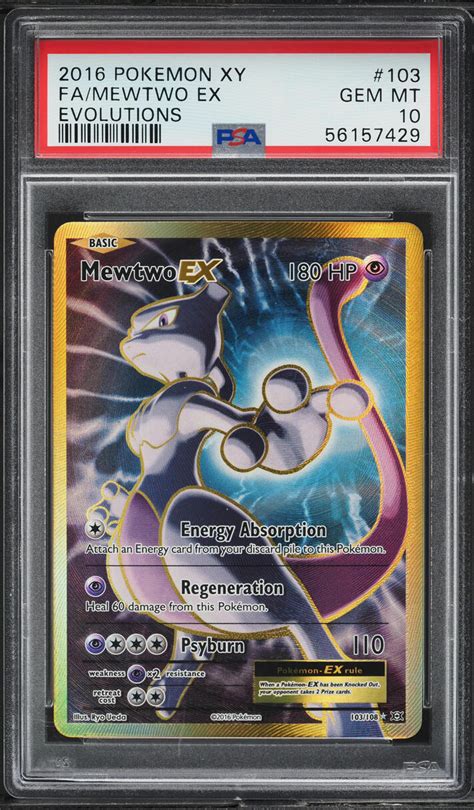 2016 Pokemon Xy Evolutions Full Art Mewtwo Ex 103 Psa 10 Gem Mint On
