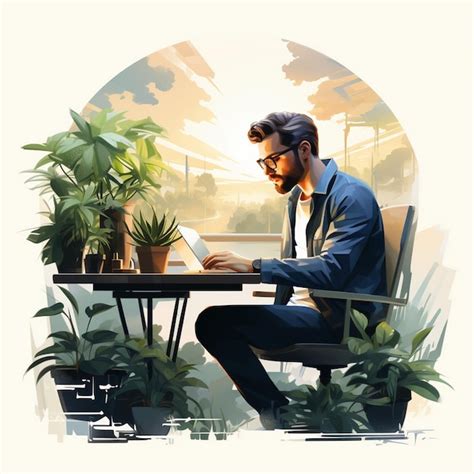 Premium Photo Flat Illustration Of A Man Using A Laptop
