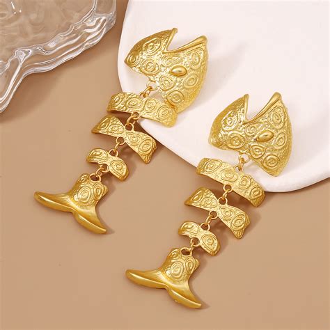 欧美饰品复古金色镂空鱼骨耳饰潮流时尚百搭轻奢亚马逊热销耳环配 阿里巴巴