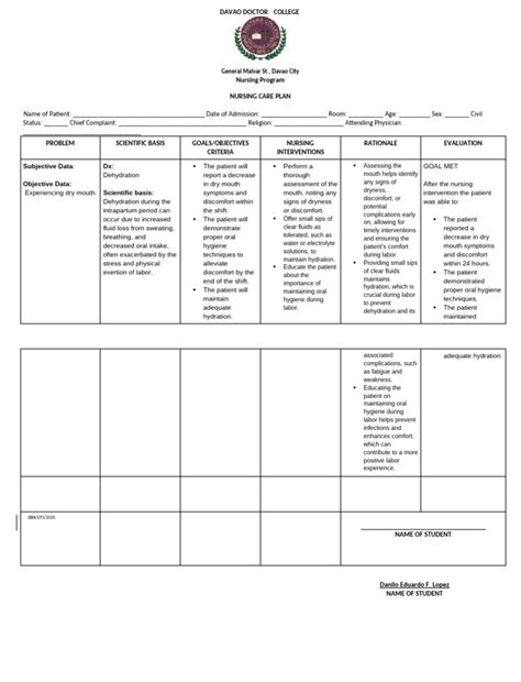 Ncp Form Pdf Dehydration Human Diseases And Disorders