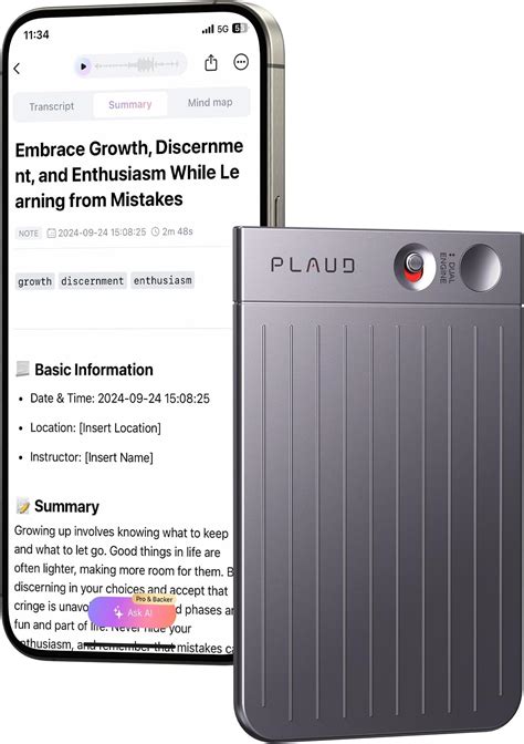 AI Voice Recorder PLAUD Note Voice Recorder W Case App Control Transcribe Summarize With AI