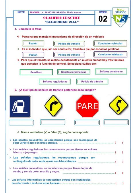 Seguridad Vial Worksheet For 4° De Primaria