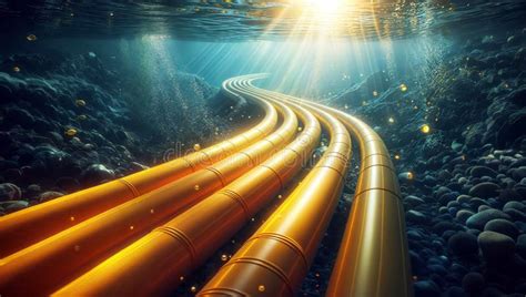 3d Rendering Submarine Power Cables In Underwater Environment With Sunlight Generative Ai
