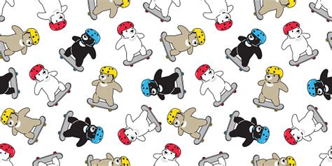 곰 원활한 패턴 스케이트 보드 벡터 북극곰 스케이트 헬멧 스카프 격리 된 반복 벽지 타일 배경 0명에 대한 스톡 벡터 아트 및