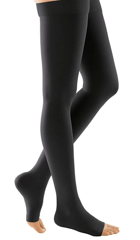 Duomed Soft C2 Compression Stockings Thigh Length Open Toe Black Large